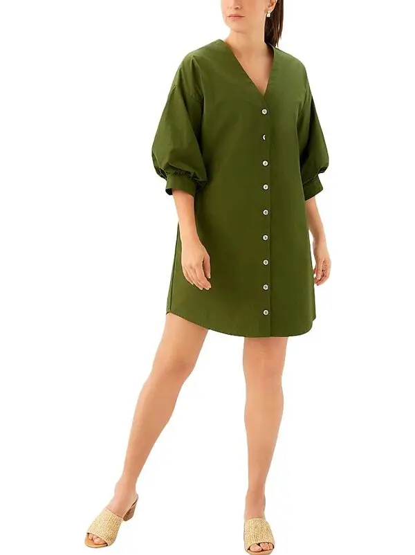 Karen Kane Lantern Sleeve Shirtdress - Olive