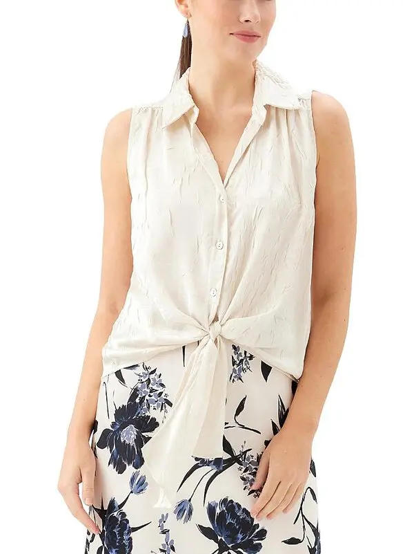 Karen Kane Sleeveless Tie Front Shirt - Ecru