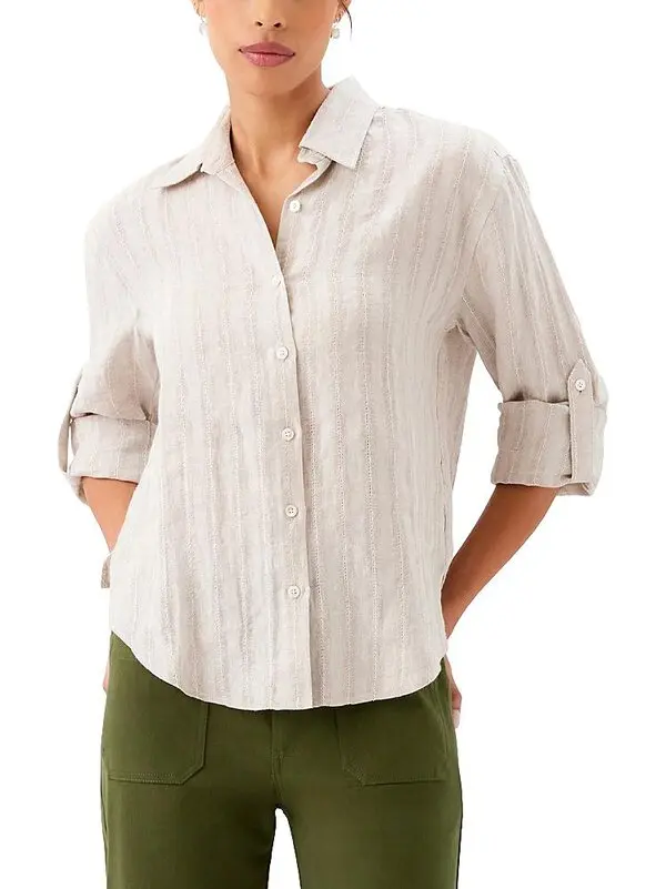 Karen Kane Linen Textured Shirt - Oatmeal