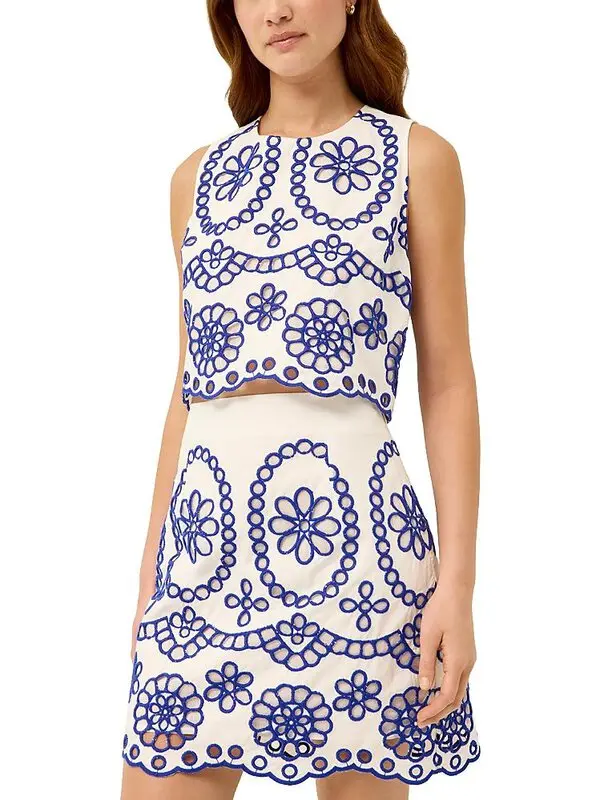 MARIE OLIVER Embroidered Cotton Top - Bluejay