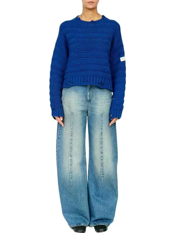 MAISON MARGIELA Distressed Knit Wool Jumper - Blue