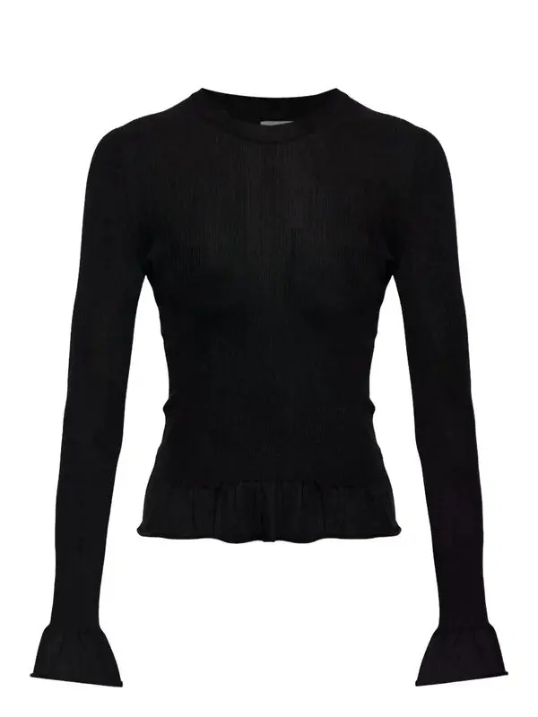 JIL SANDER Ribbed Wool Sweater With Ruffled Cuffs - Black