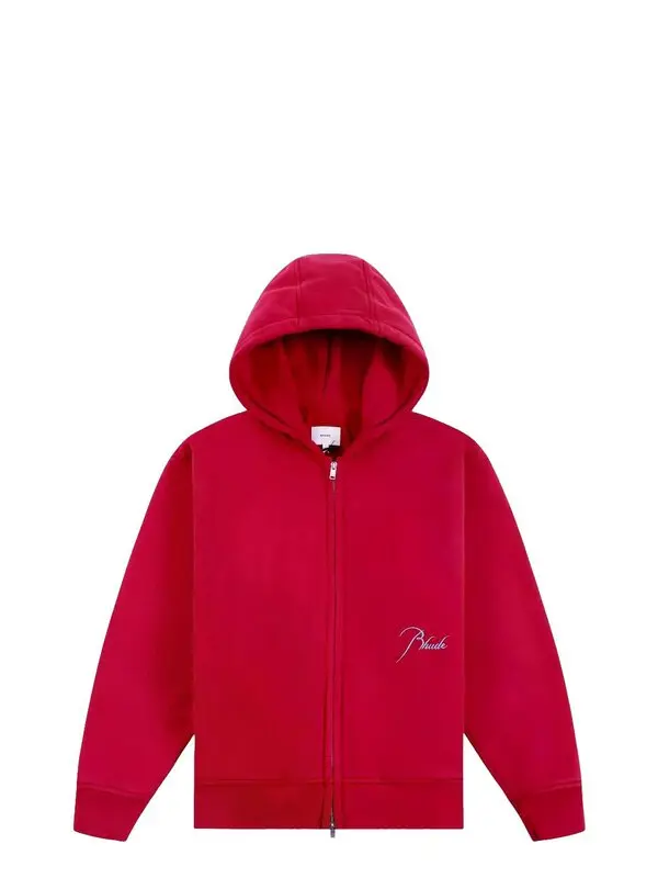Rhude Classic Logo Embroidered Full-zip Hoodie - Red