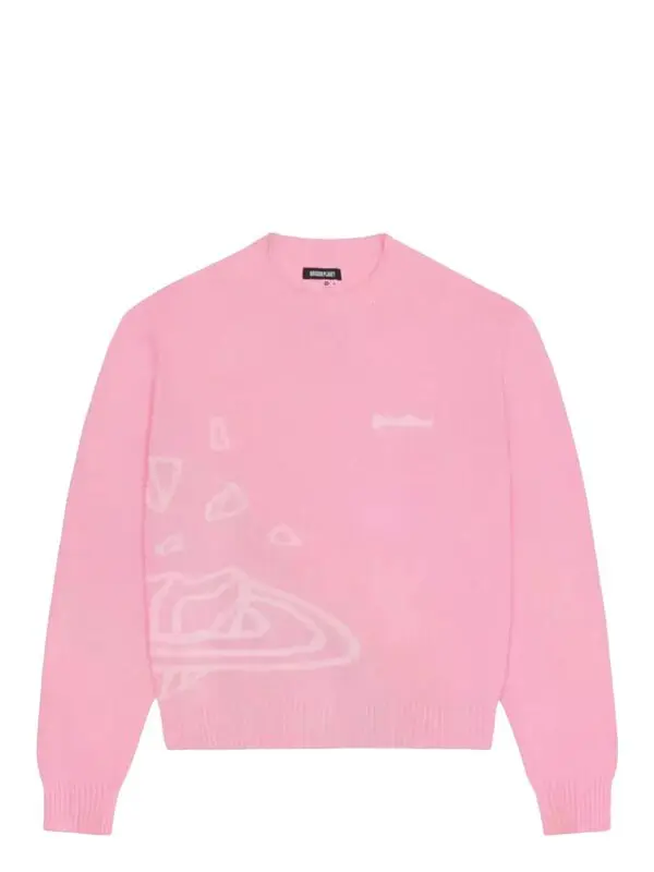 BROKEN PLANET Intarsia Knit Embroidered Logo Sweater - Pink