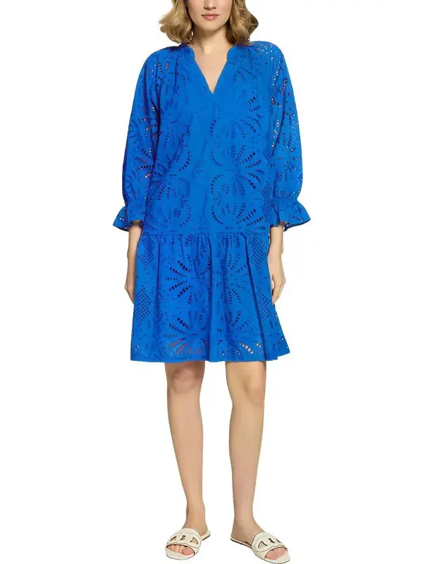BETTY BARCLAY Broderie Anglaise Tiered Dress - Blue