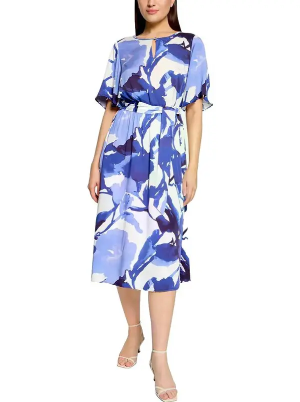 BETTY BARCLAY Floral Print Belted Dress - Blue