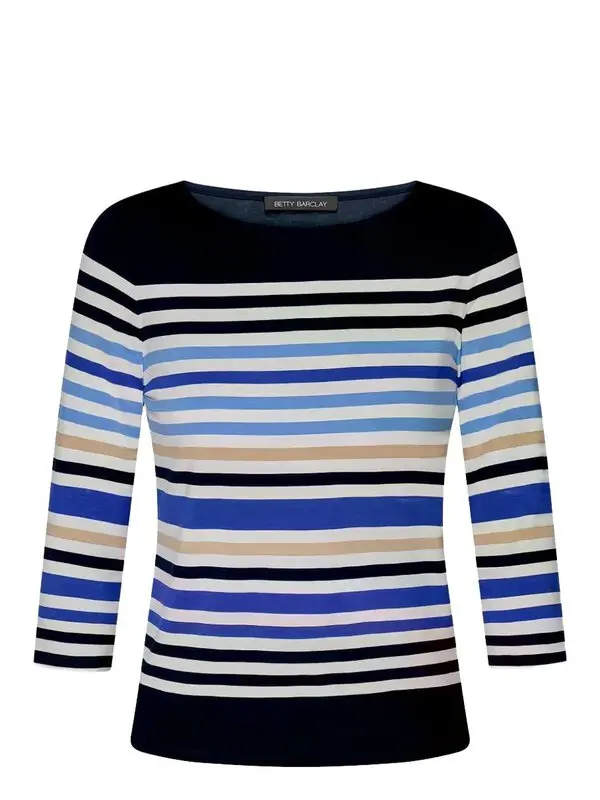 BETTY BARCLAY Horizontal Stripe Boat Neck T-shirt - Blue