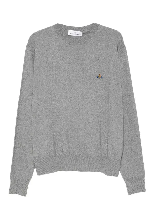 VIVIENNE WESTWOOD Alex Embroidered-detail Crew-neck Long-sleeve Knitted Cotton T-shirt - Grey