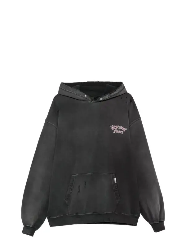 REPRESENT Duality Distressed Graphic-print Cotton Hoodie - Black