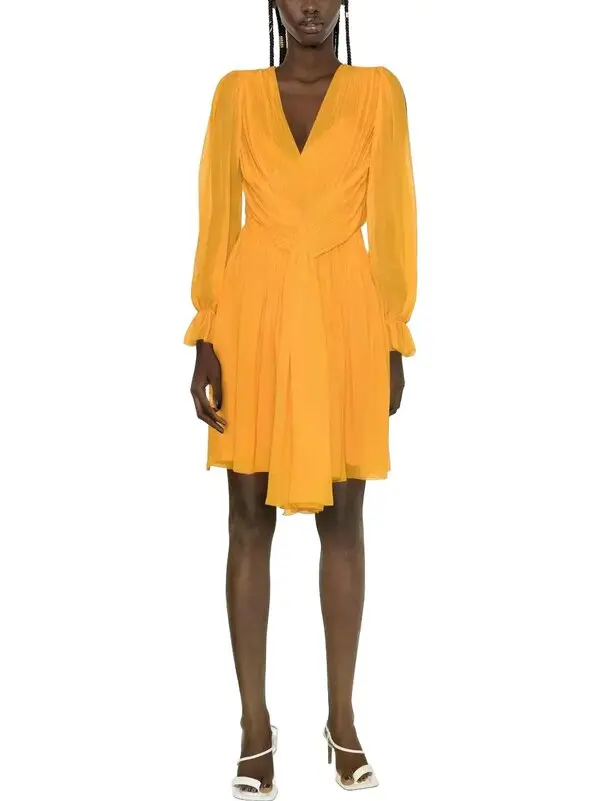 Alberta Ferretti Pleated Long-sleeve Minidress - Orange