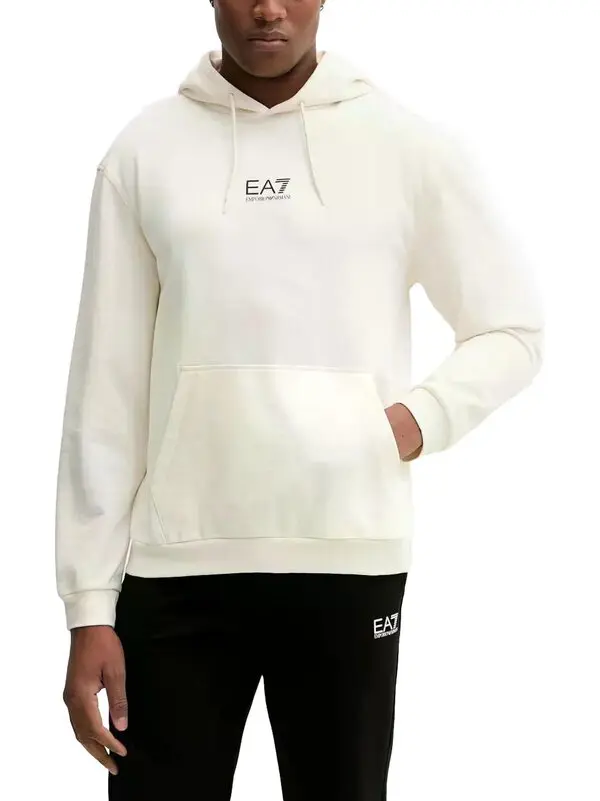 EA7 Logo Print Drawstring Hoodie - Neutrals