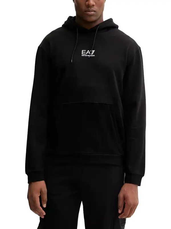 EA7 Graphic Print Drawstring Hoodie - Black