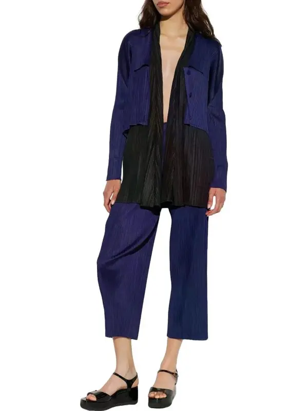 Issey Miyake Navy Pleated Blouse - Blue