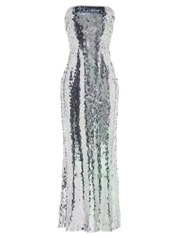 SIMONMILLER Sculpted Sequin Strapless Maxi Dress - Silver