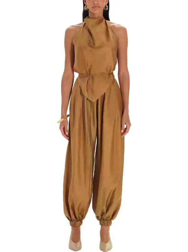 MANURI Thea Silk Halterneck Top - Brown