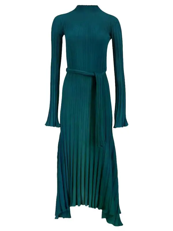 Another Tomorrow Ribbed-knit Flared Dress - Blue