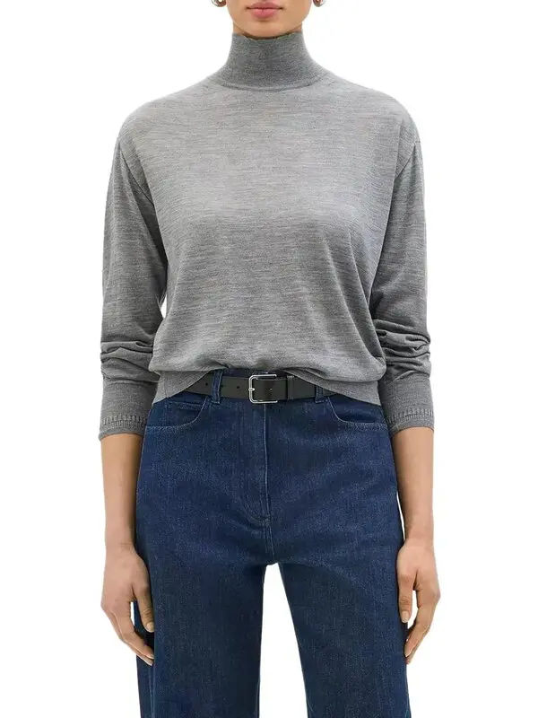 Another Tomorrow Featherweight Fine-knit Turtleneck Top - Grey