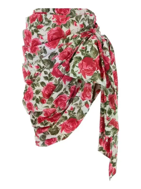 Chloé Floral Print Draped Midi Skirt - Red