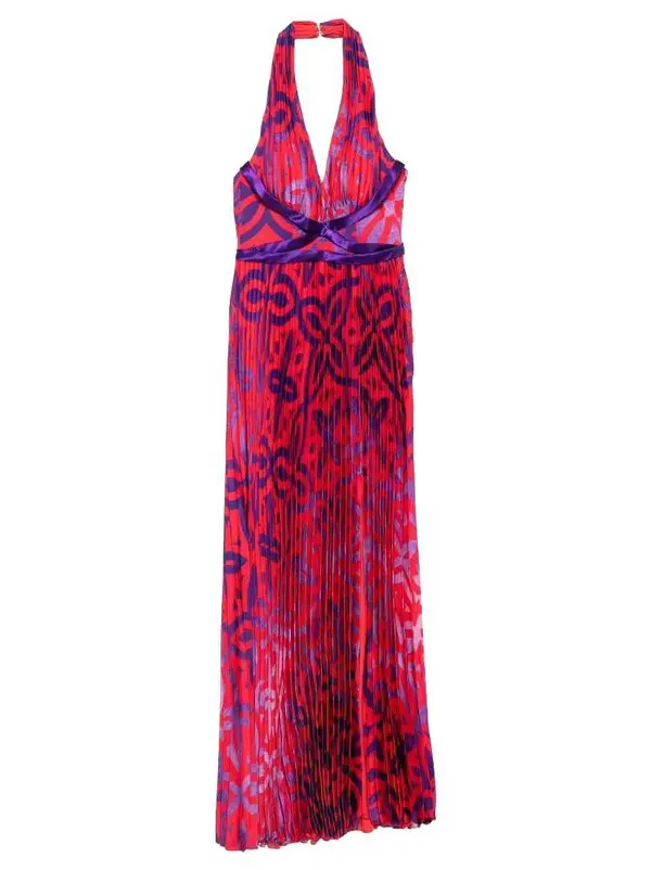 ALLURE Abstract-print Pleated Halterneck Maxi Dress - Red