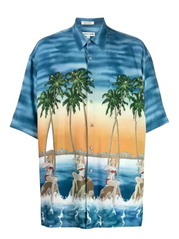 Pierre Cardin 1990s Palm Tree-print Shirt - Blue