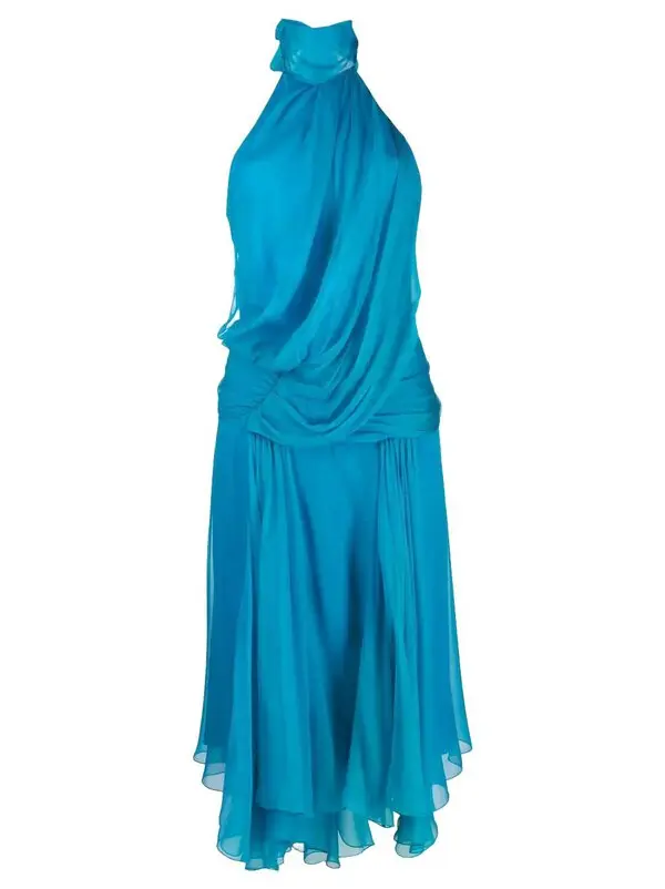 Alberta Ferretti Draped Halterneck Midi Dress - Blue
