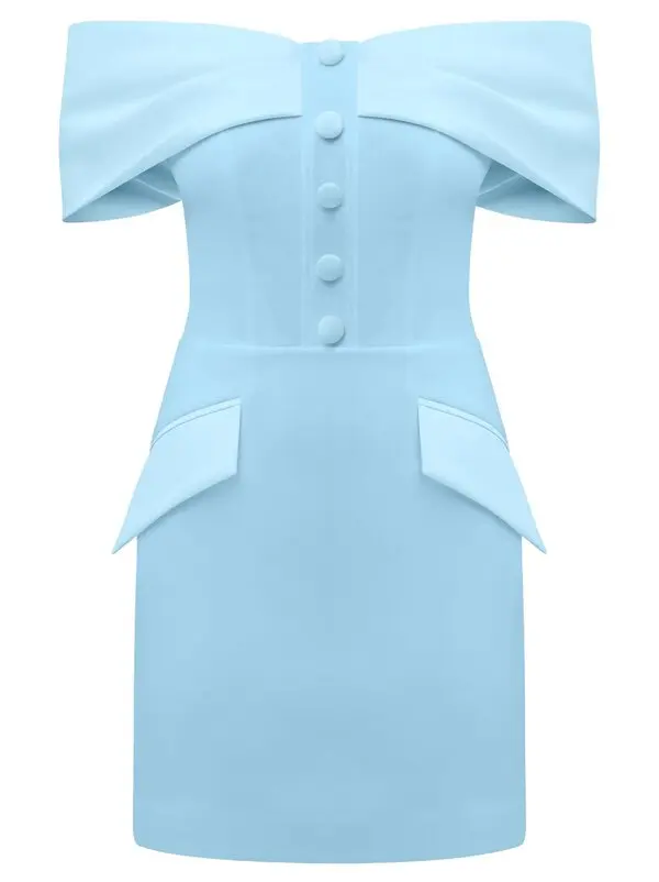TIA DORRAINE Steel Confidence Off-shoulder Mini Dress - Blue