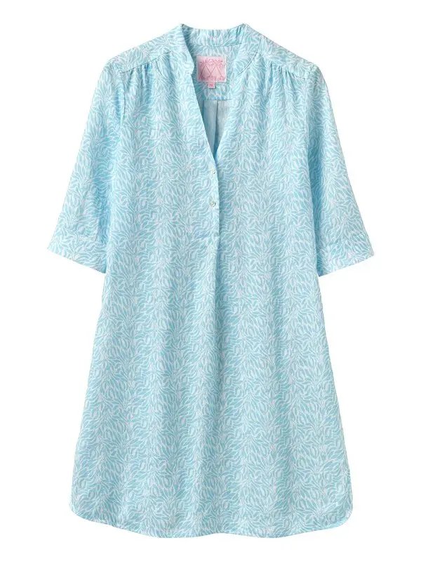 PINK HOUSE Linen Decima Dress In Sealeaf Print - Blue
