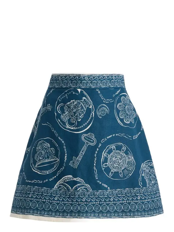 ALEMAIS Lucky Printed Linen Mini Skirt - Blue