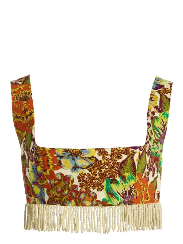 ALEMAIS Lana Fringed Floral Linen Bralette - Multi