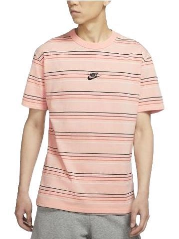 Nike Embroidered Logo Stripe Loose Knit Sports Short Sleeve T-shirt - Pink