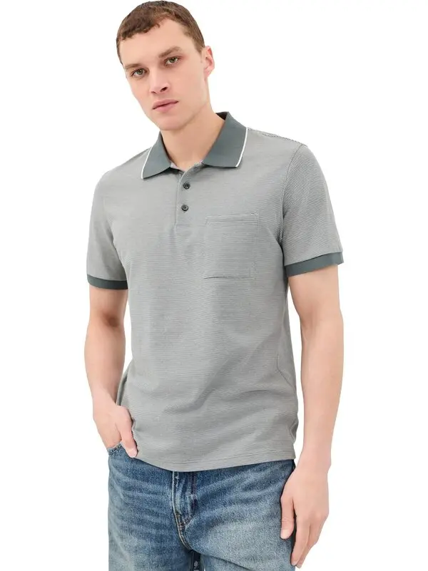 Theory Standard Polo Shirt In Birdseye Pique - Pine Grove Multi