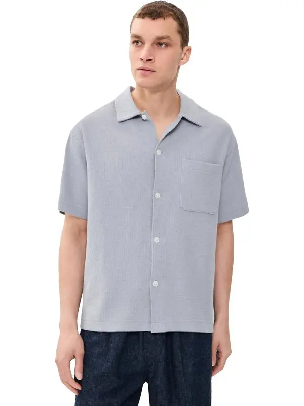 FRAME Textured Button Down Shirt - Blue Grey