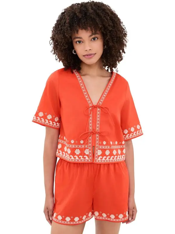 Z Supply Embroidered V-neck Top - Lychee