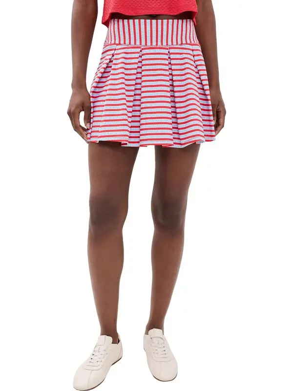 Addison Bay Pleated Racquet Skort With Stripe Print - Ruby Hatch