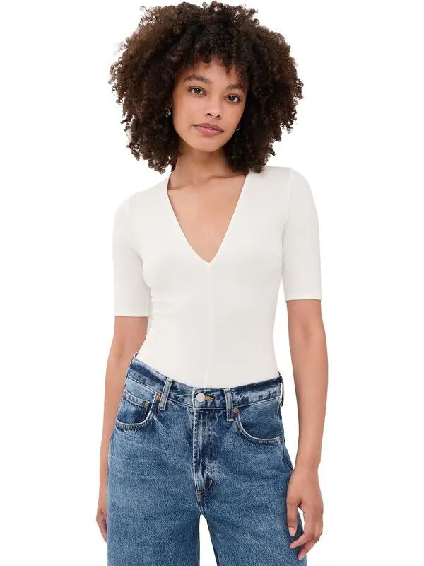 FLEUR DU MAL Deep Plunge Thong Bodysuit - Ivory