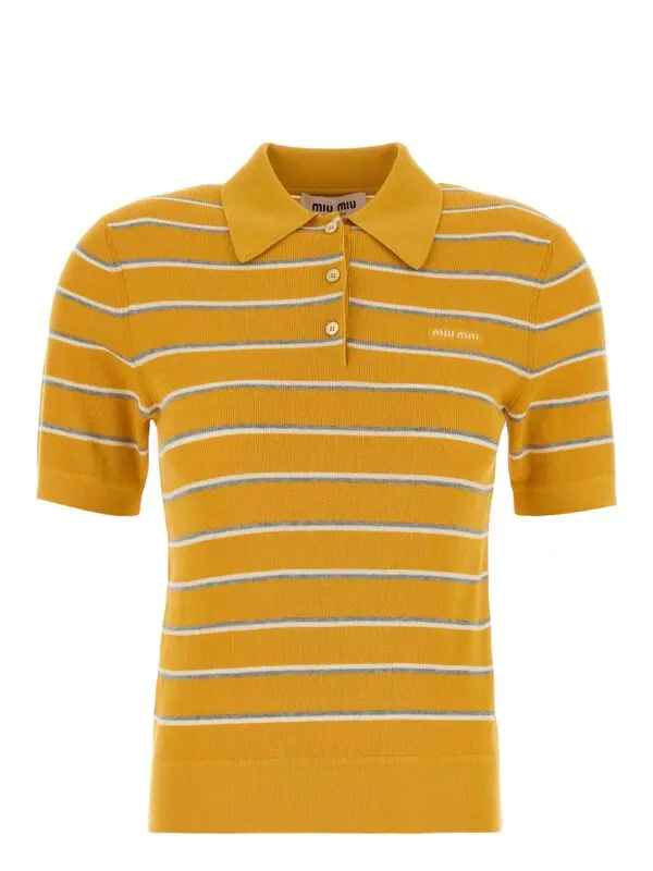 Miu Miu Embroidered Stretch Cotton Blend Polo Shirt - Multicolor