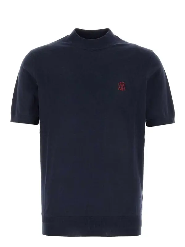 Brunello Cucinelli Navy Knit T-shirt - Blue