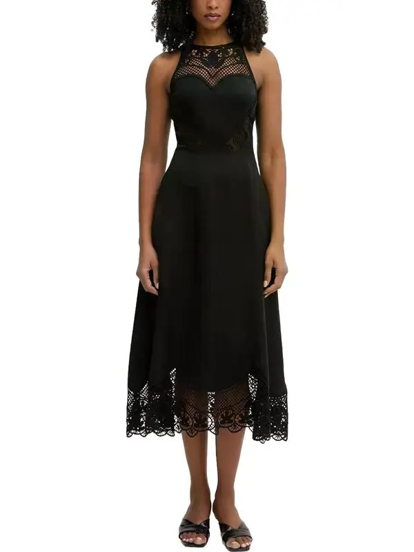 TWINSET Crochet Trim Sleeveless Midi Dress - Black