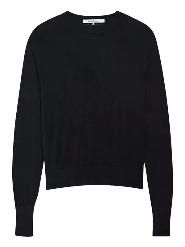 Another Tomorrow Fine-knit Merino Wool Long-sleeve Top - Black