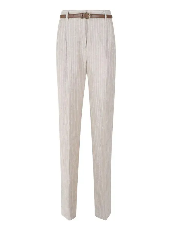 Max Mara Striped Linen Pants With Belt - Multicolor
