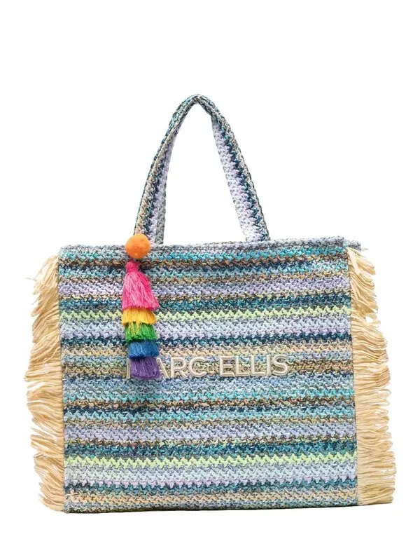 MARC ELLIS Woven Tote Bag With Fringe Trim - Blue