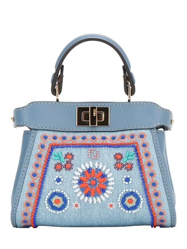 Fendi Nano Peekaboo Denim Ricamo B - Multicolor
