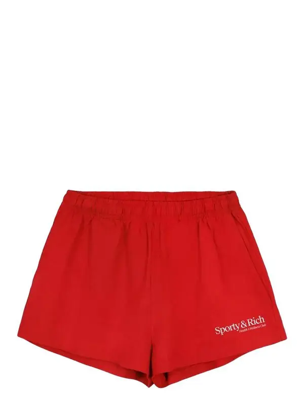 SPORTY & RICH Cotton Logo Print Shorts - Red