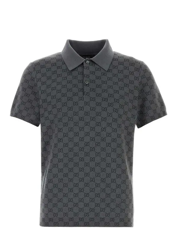 Gucci Grey Gg Knit Polo Shirt - Gray