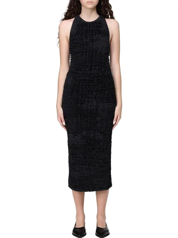 Max Mara Textured Ruched Halter Neck Dress - Black