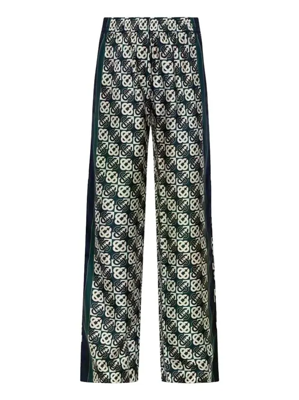 Casablanca Monogram Print Silk Trousers - Green