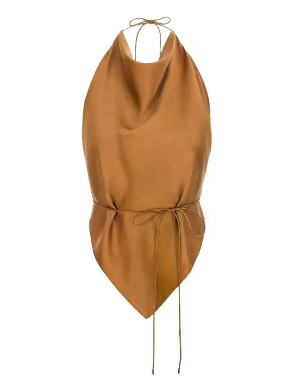 MANURI Thea Silk Halterneck Top - Brown