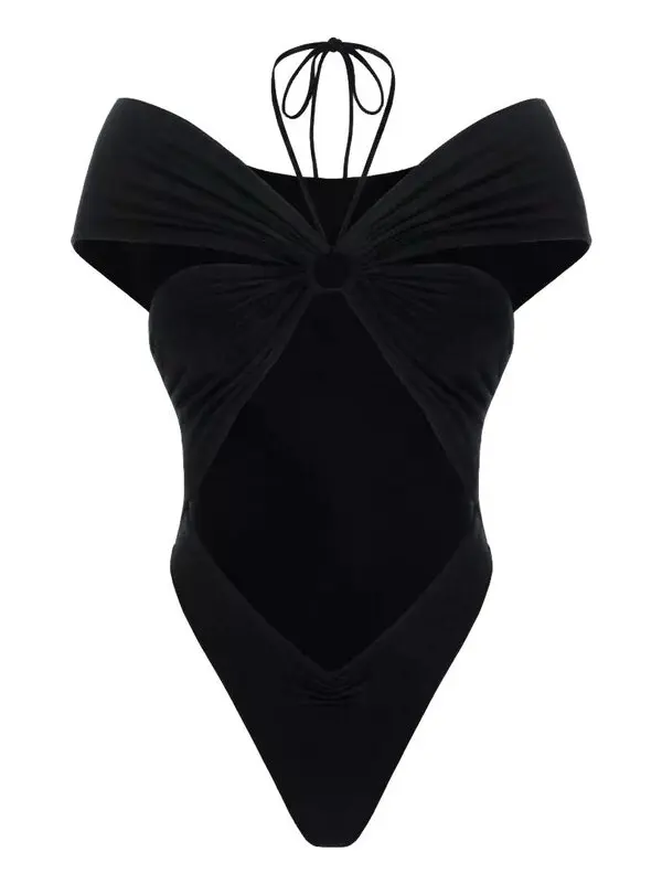MANURI Eleni Cut-out Off-shoulder Bodysuit - Black