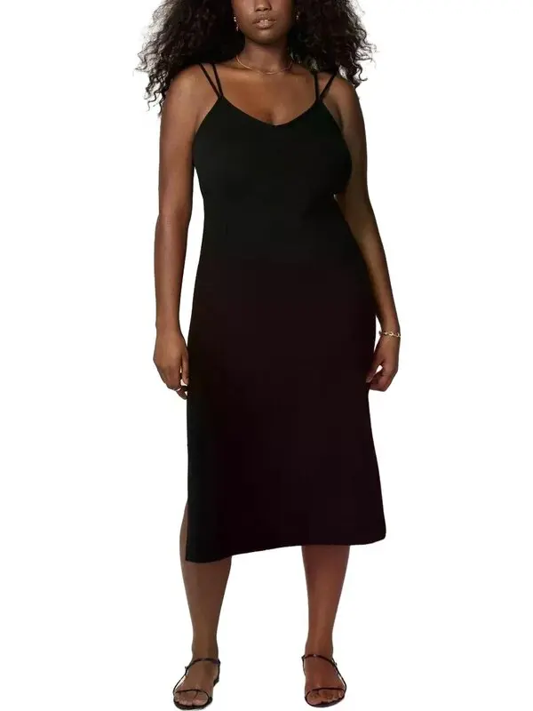 Another Tomorrow Double-strap Cashmere Slip Midi Dress - Black