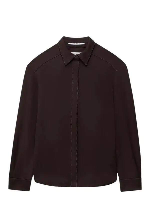 Another Tomorrow Stitch-detail Curved-hem Blouse - Brown